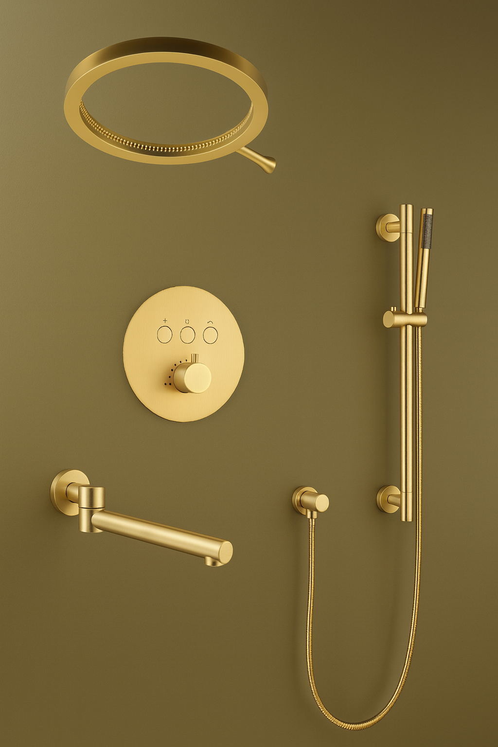 MAX Faucets Brushed Gold Thermostatic Shower System with Push Buttons