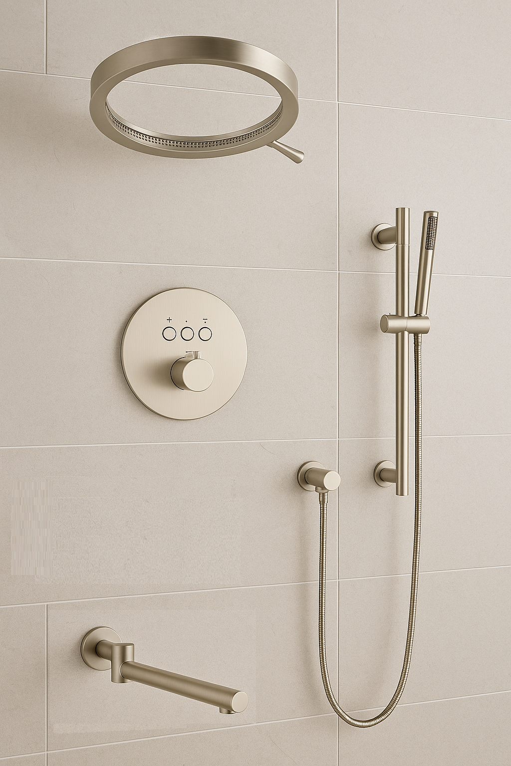 MAX Faucets Brushed Nickel Thermostatic Shower System with Push Buttons